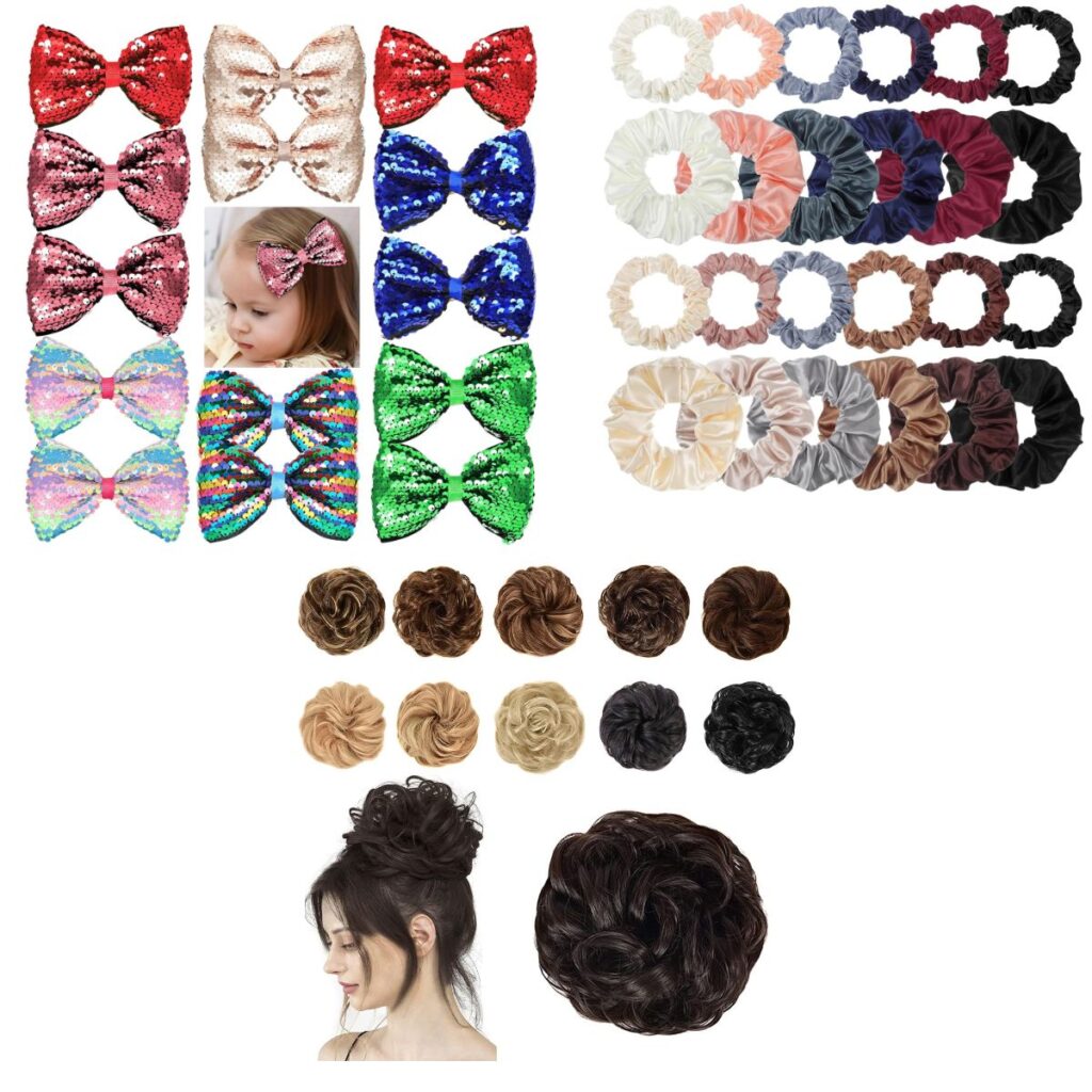 7 Pair Girl Hair Clips $4+ | 24 Pcs Satin Hair Scrunchies $4+ | Hair ...