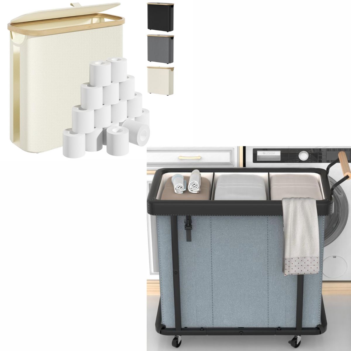 Toilet paper storage basket $12+| 60 Ga 3 section laundry hamper $34 ...