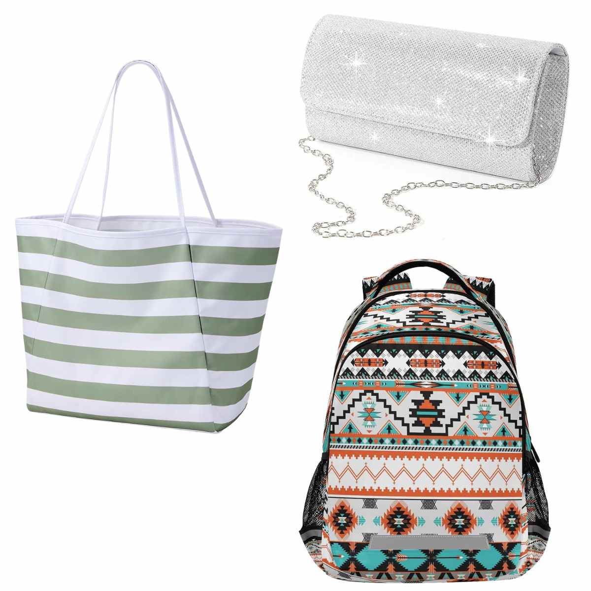 Large Beach Tote, $5+ | Backpack, $6+ | Evening Purse, $6+ | Smart Savers