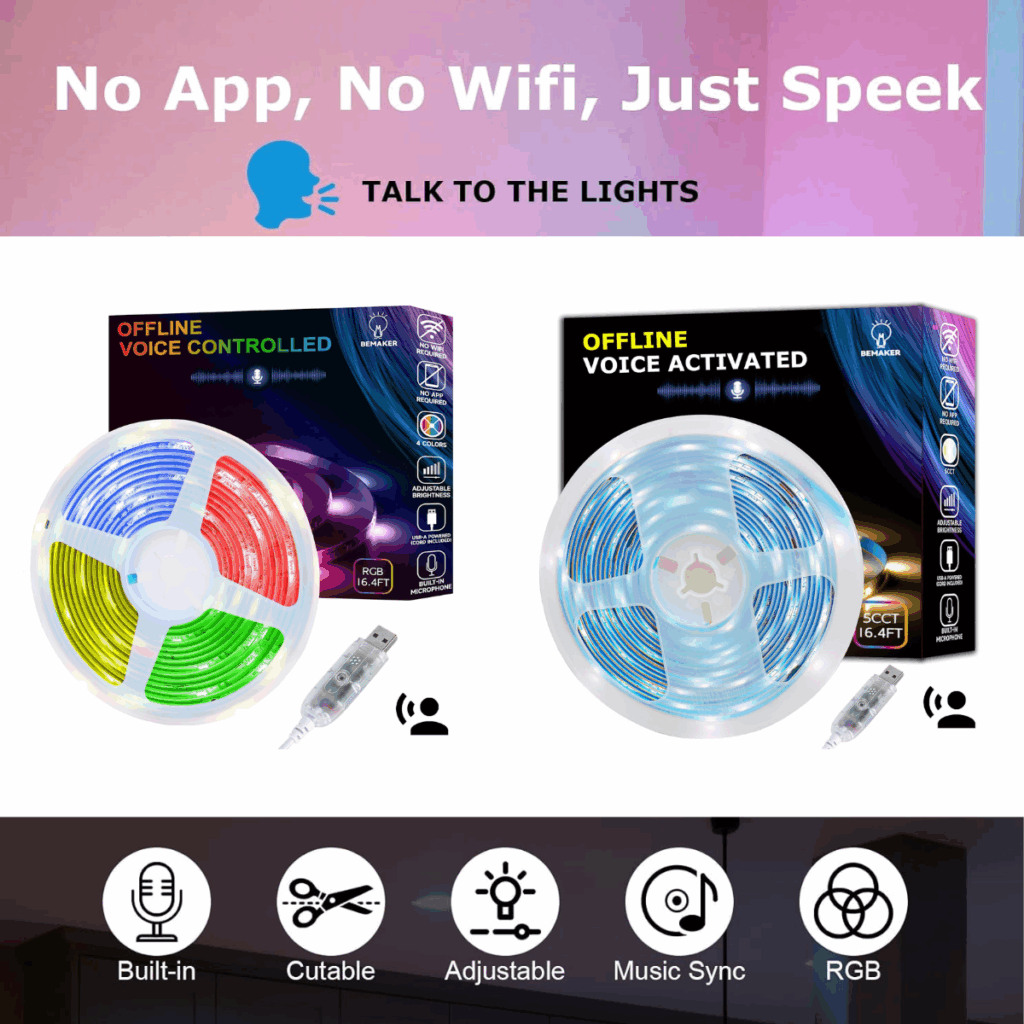 Voice-Activated LED Strip Lights $8+ | 100 ft. LED string lights $6 ...