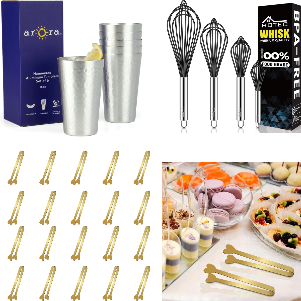 Set of 6 Metal Tumblers $7+ | 4Pcs Whisk $4+ | 20Pk Mini Serving Tongs ...