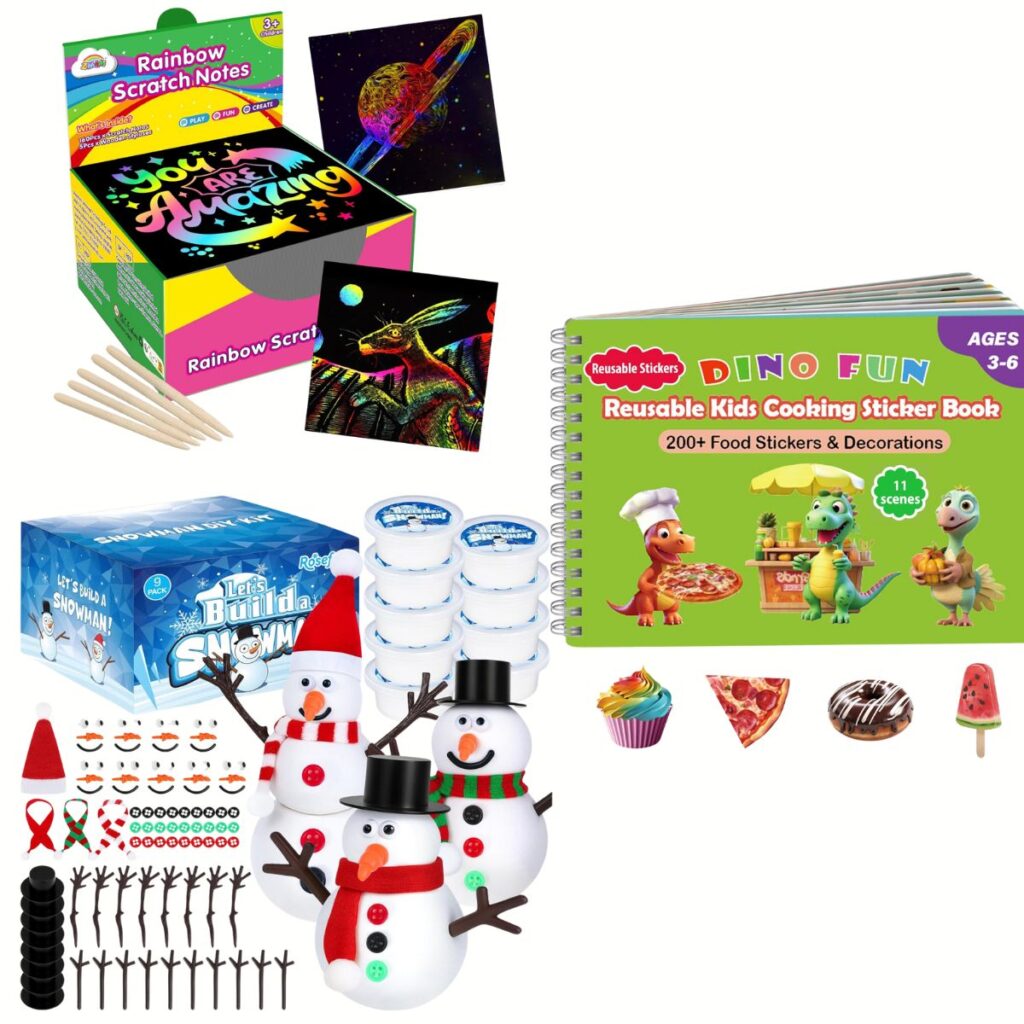 Scratch art craft $4+| 9 Pk Snowman clay crafts $6+| Reusable sticker ...