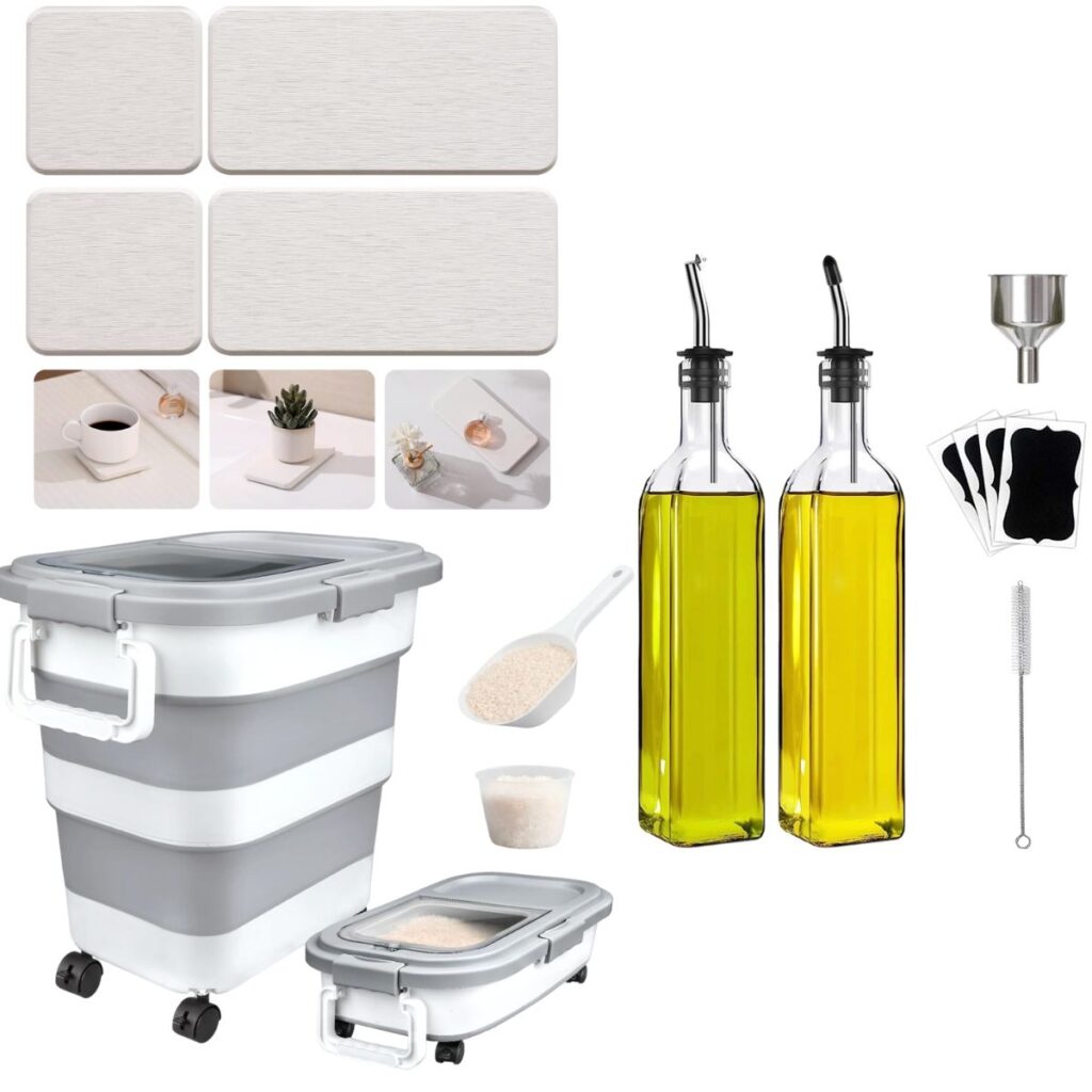 45lb Rice Storage Container w/ wheels $23+ | 2-pk glass oil dispensers ...