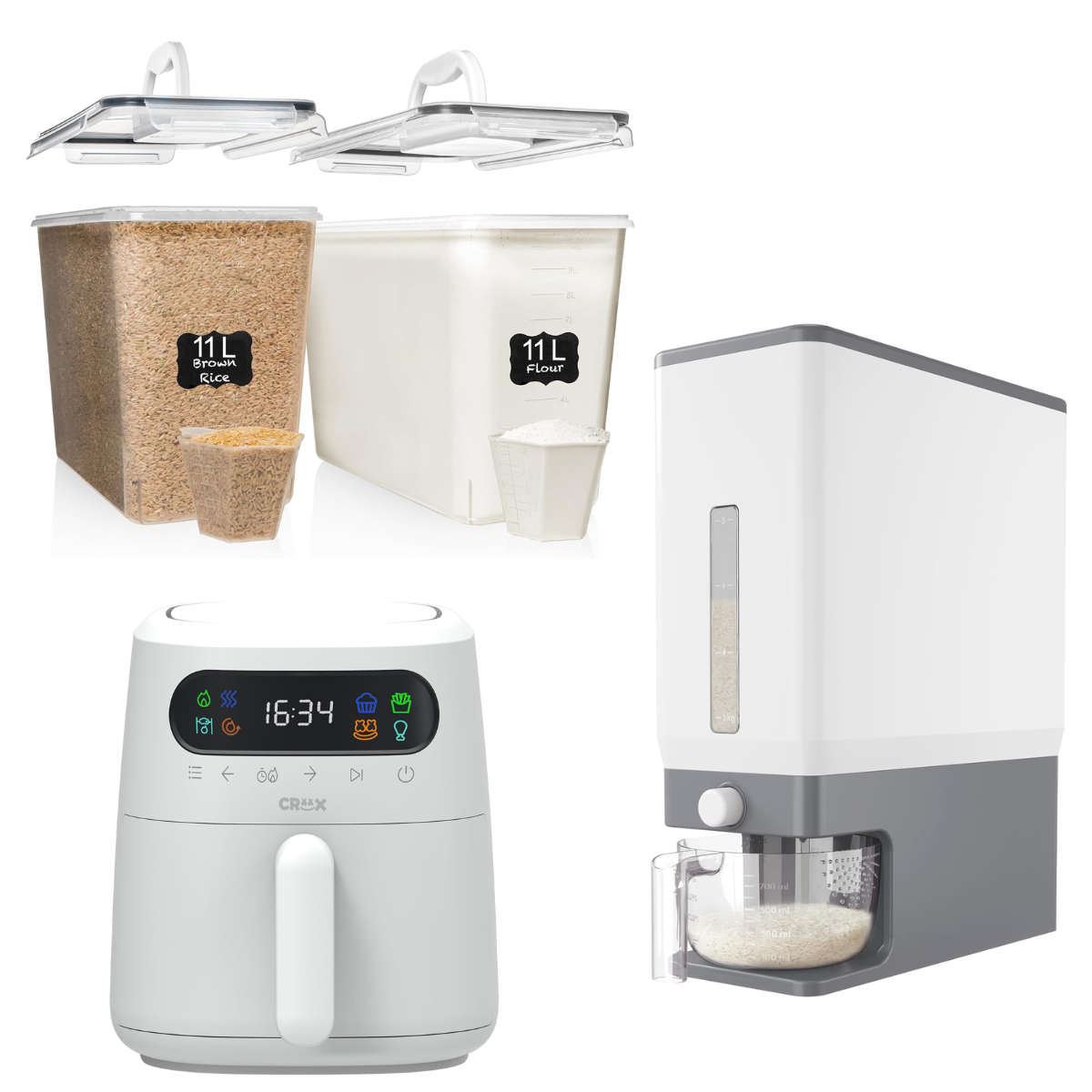 25lb rice dispenser, $25+ | 2-pk grain containers, $26+ | 3qt air fryer ...