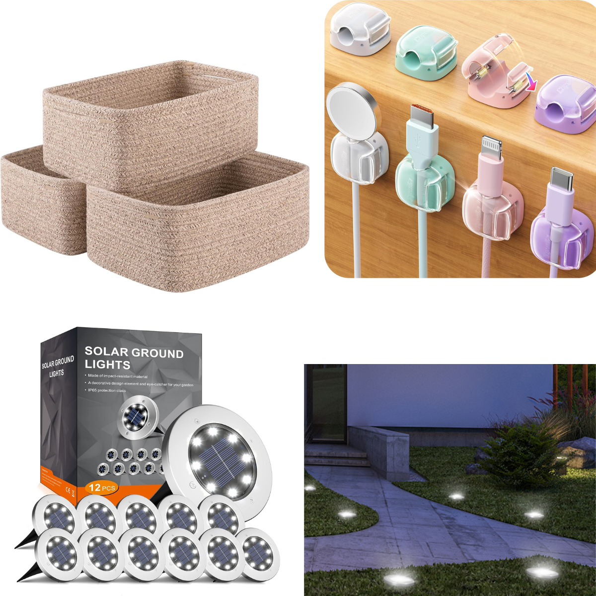 12 Solar Pathway Lights $14+ | 3 Storage Baskets $14+ | 8 Cord Org. $4+ | Smart Savers