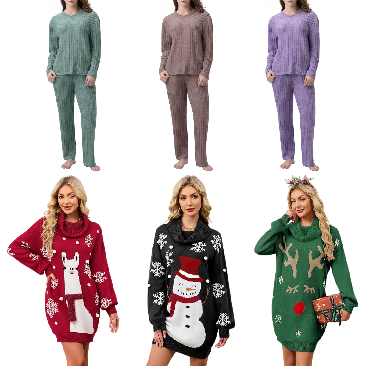 Long Sleeve Ribbed Lounge Sets $9+ | Christmas Sweater Dresses $14 ...