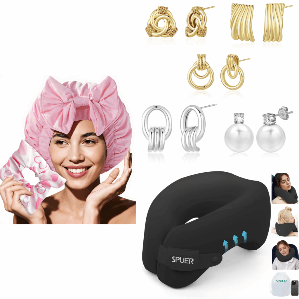 14K Gold Plated earrings $2+ | Satin Lined Shower Cap $4+ | Memory Foam ...