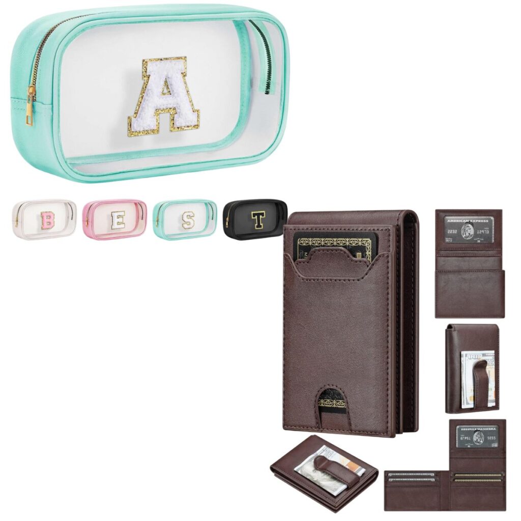 Slim bifold leather wallet $5+| Initial make up bag $5+ | Smart Savers
