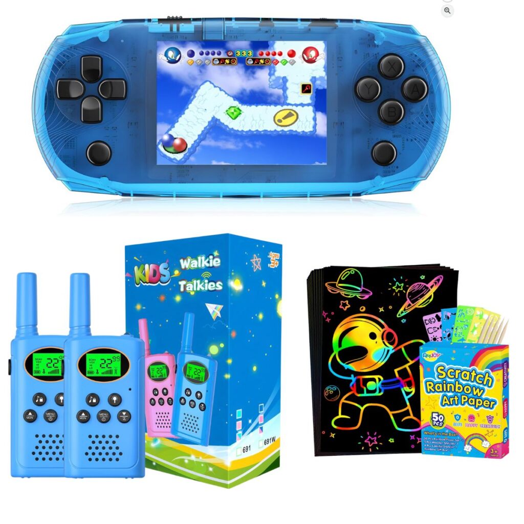 Rainbow scratch art $5+|2 Pk Walkie Talkie $13+| Handheld game console ...