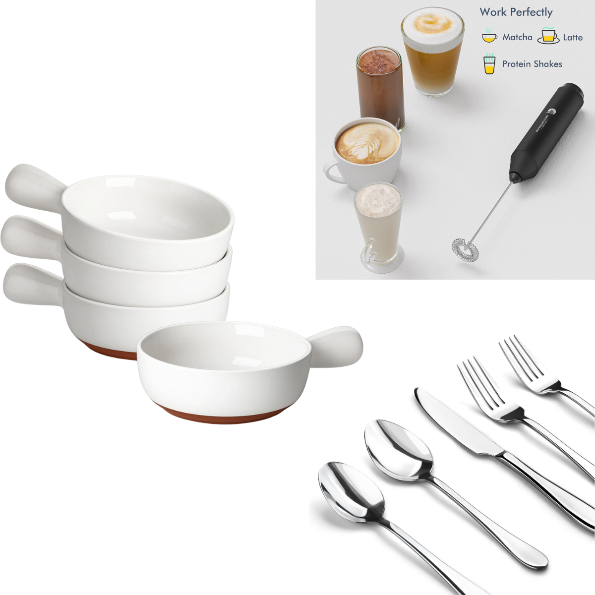 Ceramic Soup Crocks $18+ | Milk Frother $5+ | 30 pc. SS Silverware $13 ...