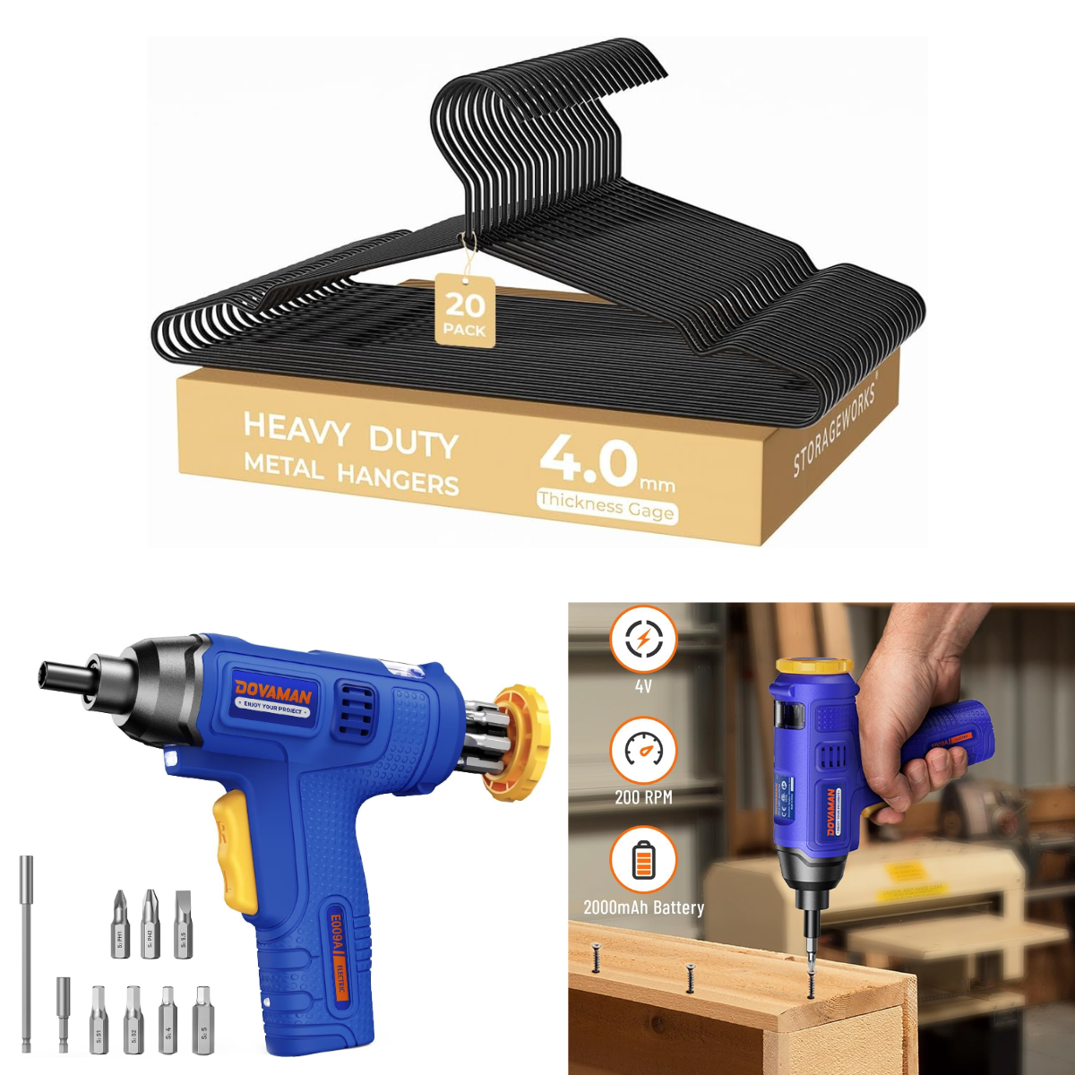 Rechargeable Electric Screwdriver $9+ | 20-Pack Heavy-Duty Metal Hanger ...