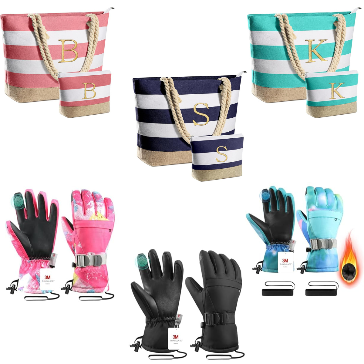 Kid's & Adult's Ski Gloves $9+ | 2 pc. Initial Canvas Bag Set $12 ...