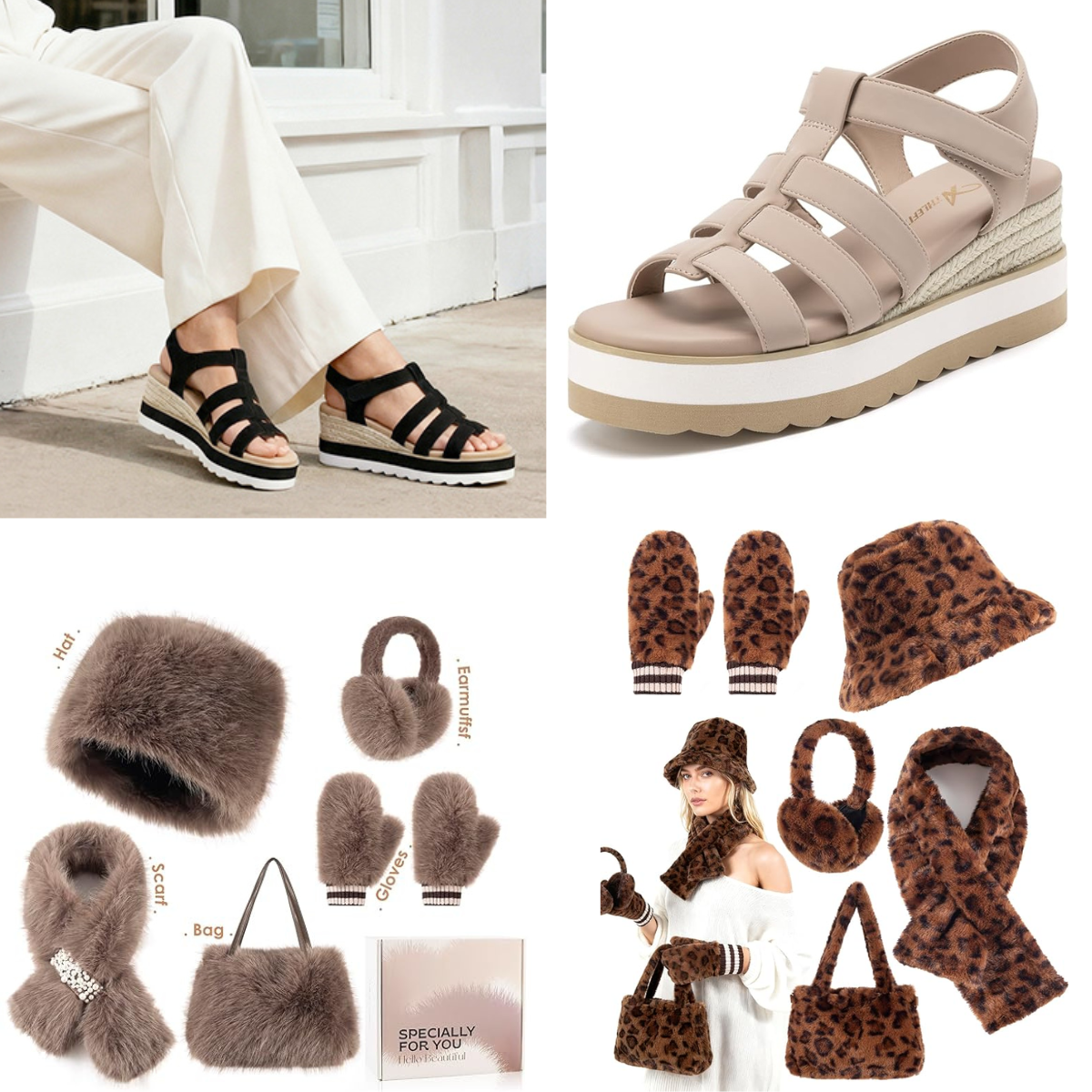 Low Wedge Espadrille Sandals $22+ | 5 Pc. Faux Fur winter accessories ...