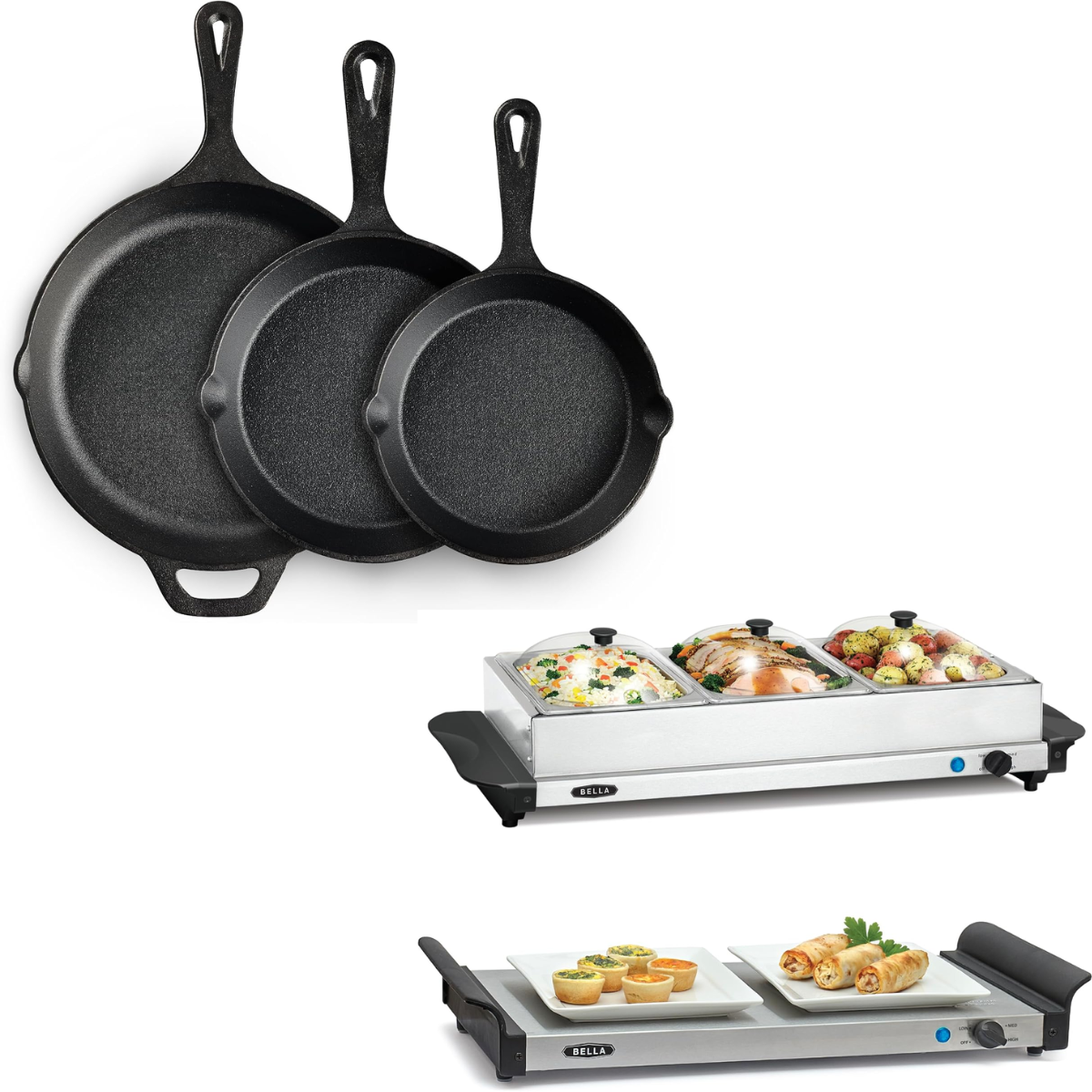 3Pc Cast Iron Skillet $19+ | 4.5 Qt Triple Electric Buffet Server $28 ...