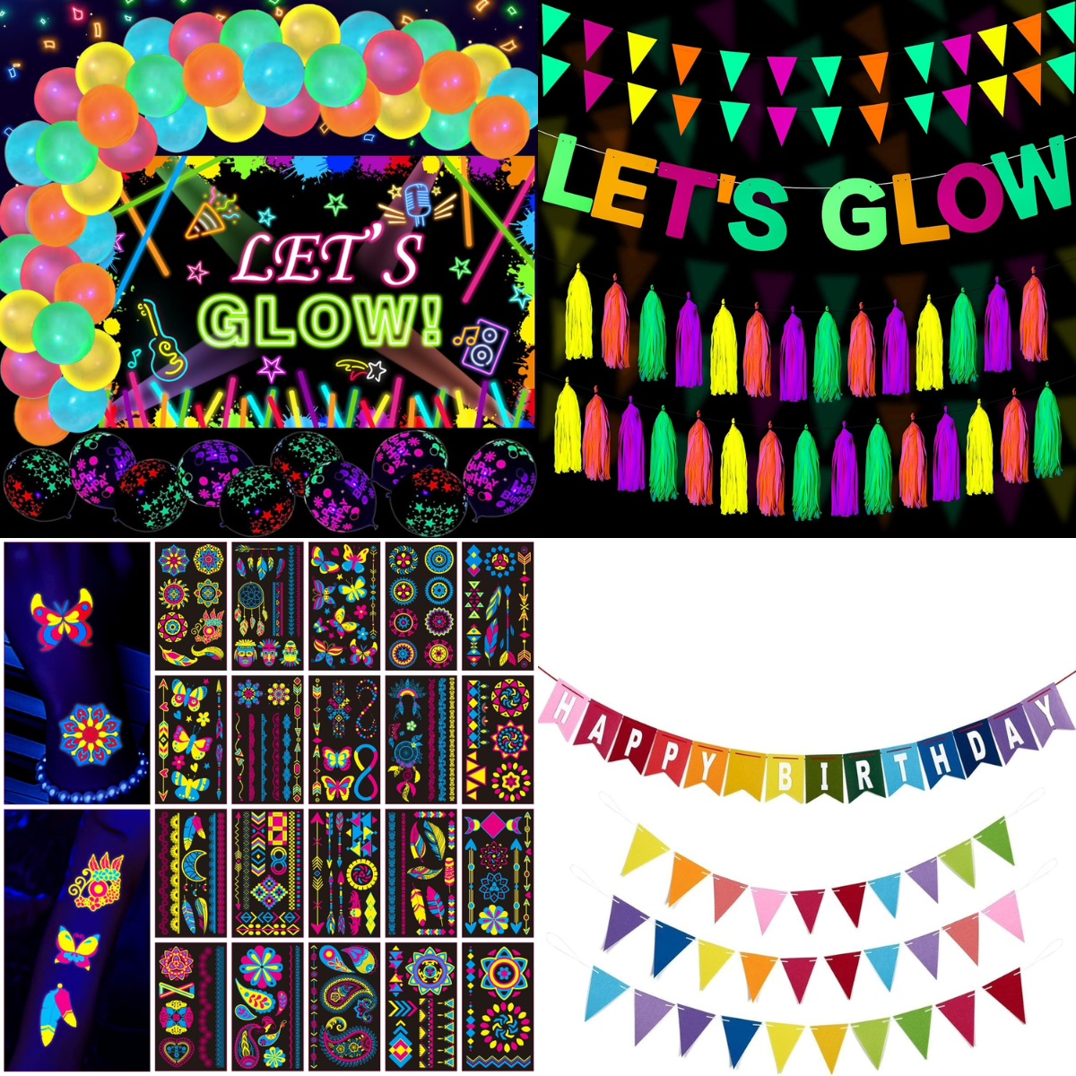 Birthday Party Decorations $8+ | 160 PCS Glow in The Dark Temporary ...