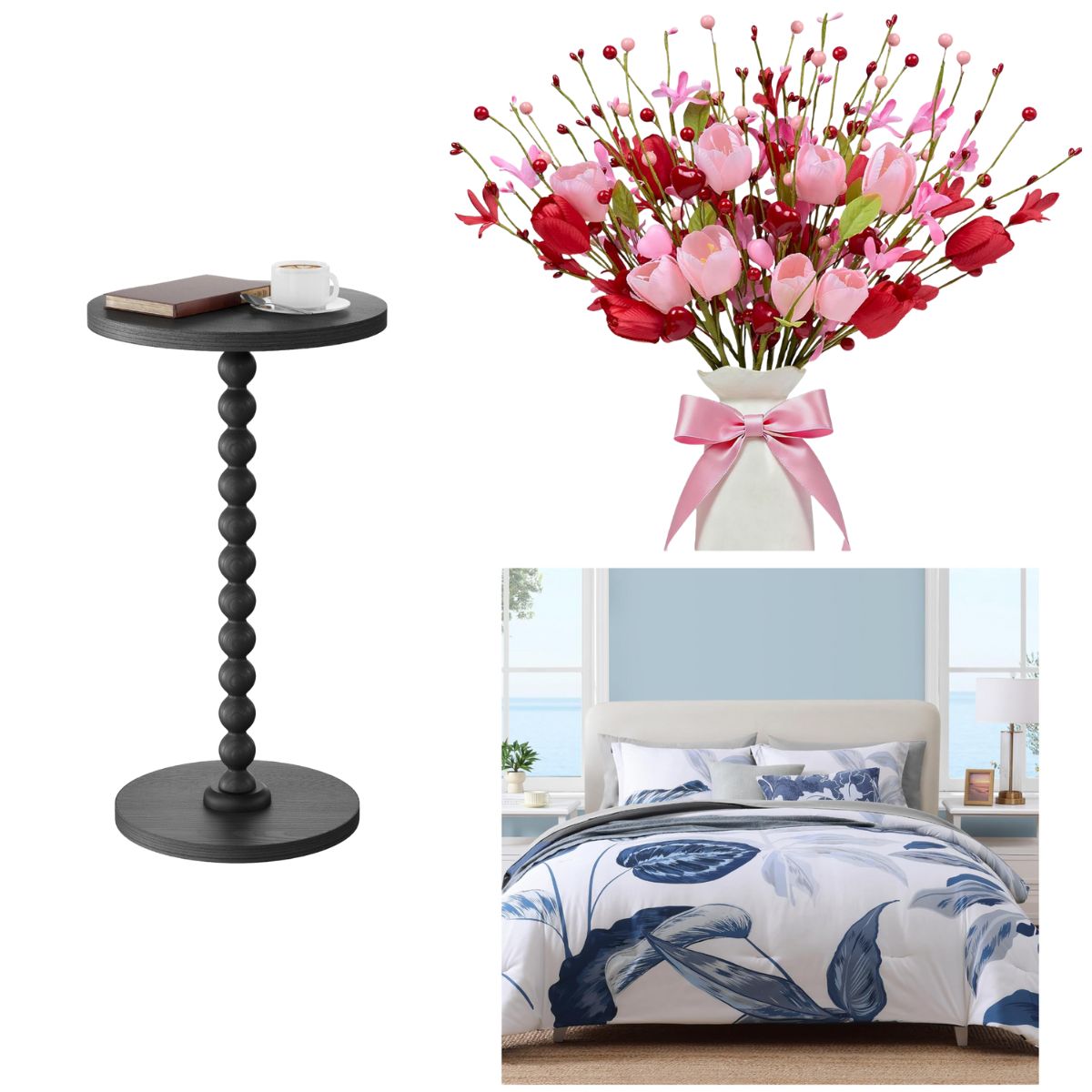 7-pc queen Comforter set $24+ | Rubberwood side table $24+ | 12-ct faux ...