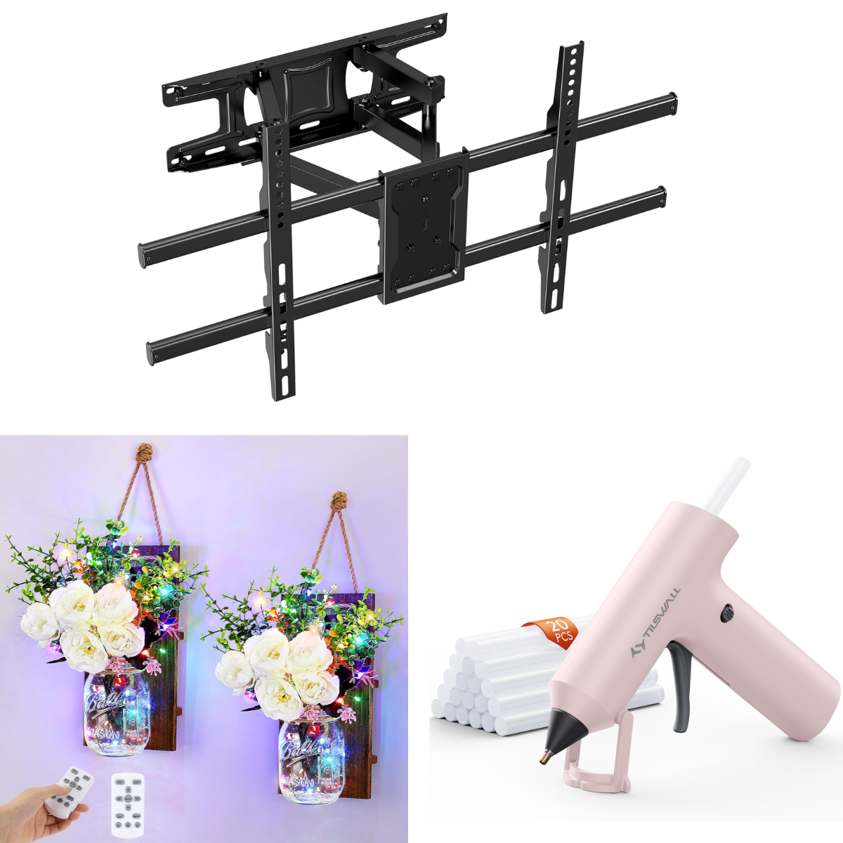 Cordless Hot Glue tool $12+ | TV Wall Mount $15+ | 2 Mason Jar Wall ...