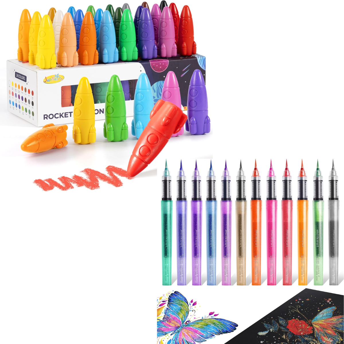 24 Colors Toddler Crayons $9+ | 12 Colors Glitter Brush Markers $5 ...