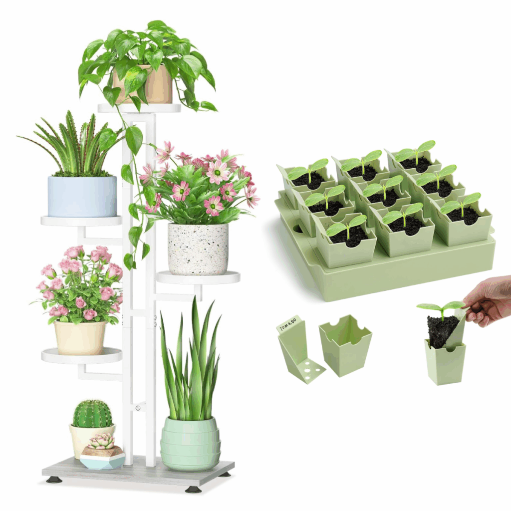 4 Tiered Metal Plant Stand $20+ | Seed Starter Tray $11+ | Smart Savers