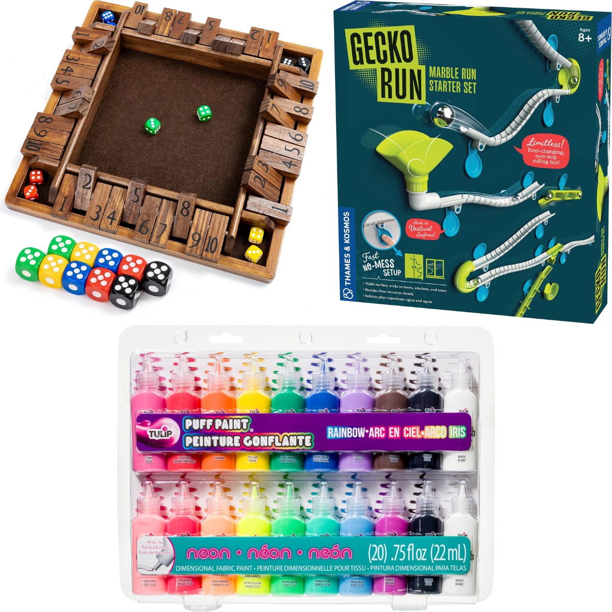Shut The Box $14+ | 20 Color Puff Paint $14 | Marble Run Starter Set ...