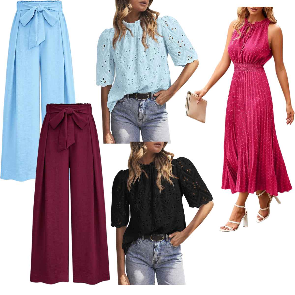Women's Wide Leg Pants 50% | Eyelet Top 50% off | Swiss Dot Midi Dress ...