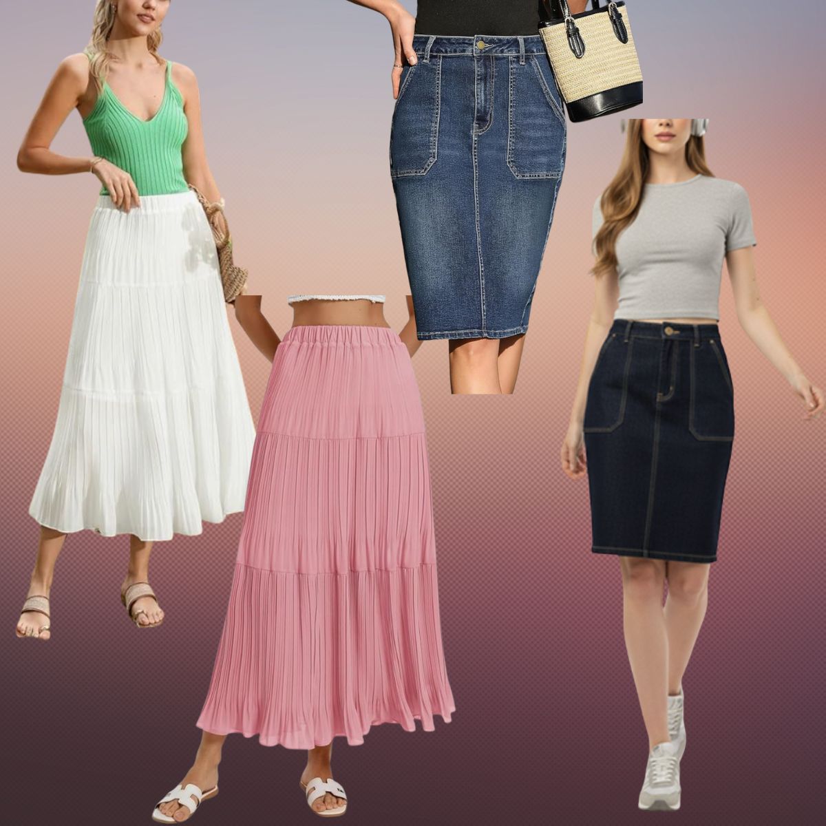 Jean skirts $11+| Pleated chiffon skirt $14+ | Smart Savers