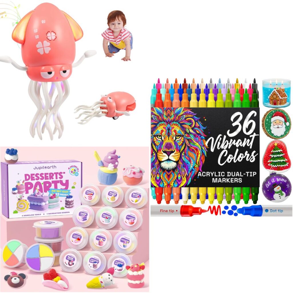 Octopus toy $8+| 36 Acrylic paint markers $9+| 12 Pk Air dry Foam Clay ...