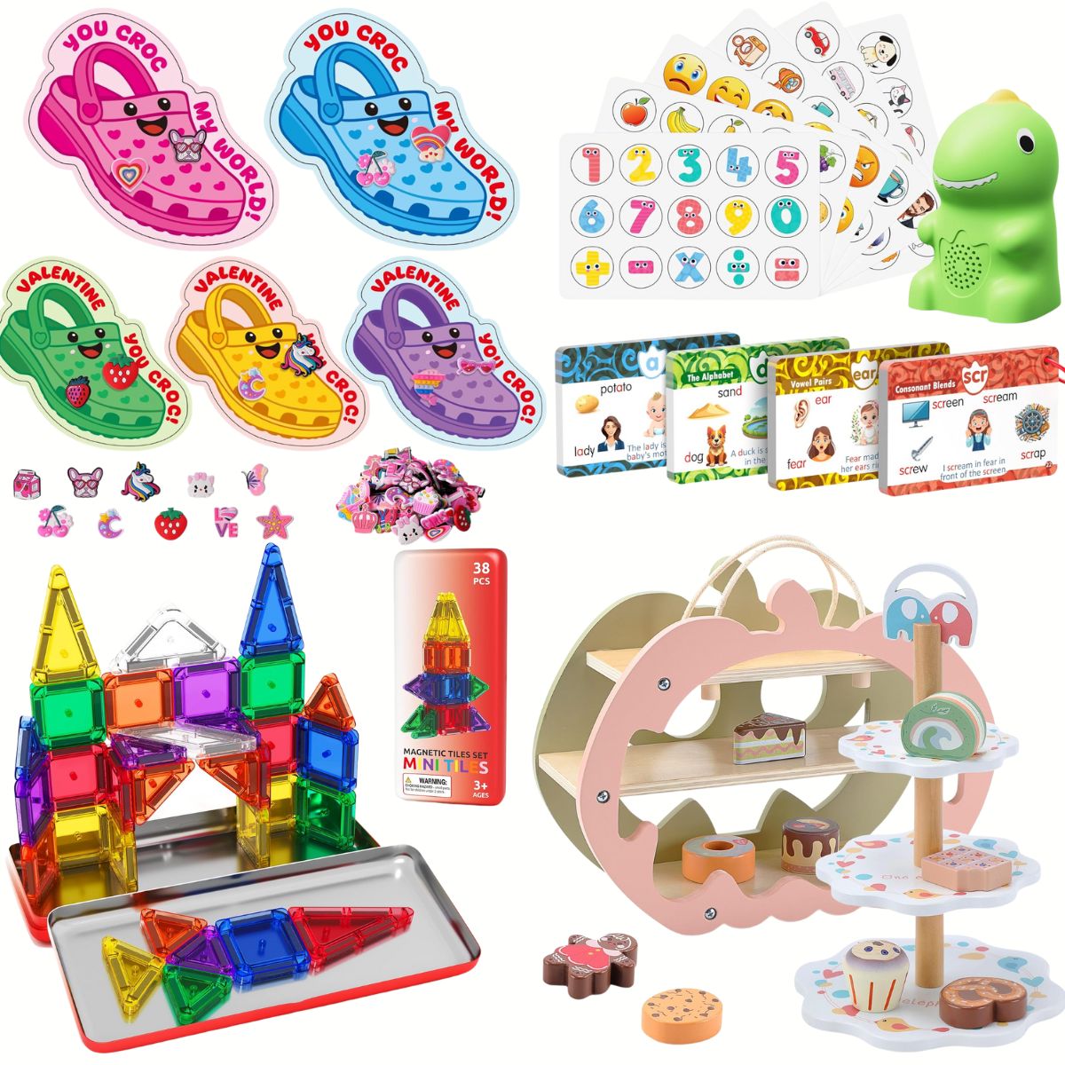 30 Pcs Valentines favors $6+| 38Pc Mini magnetic tiles $9+| Wooden tea ...