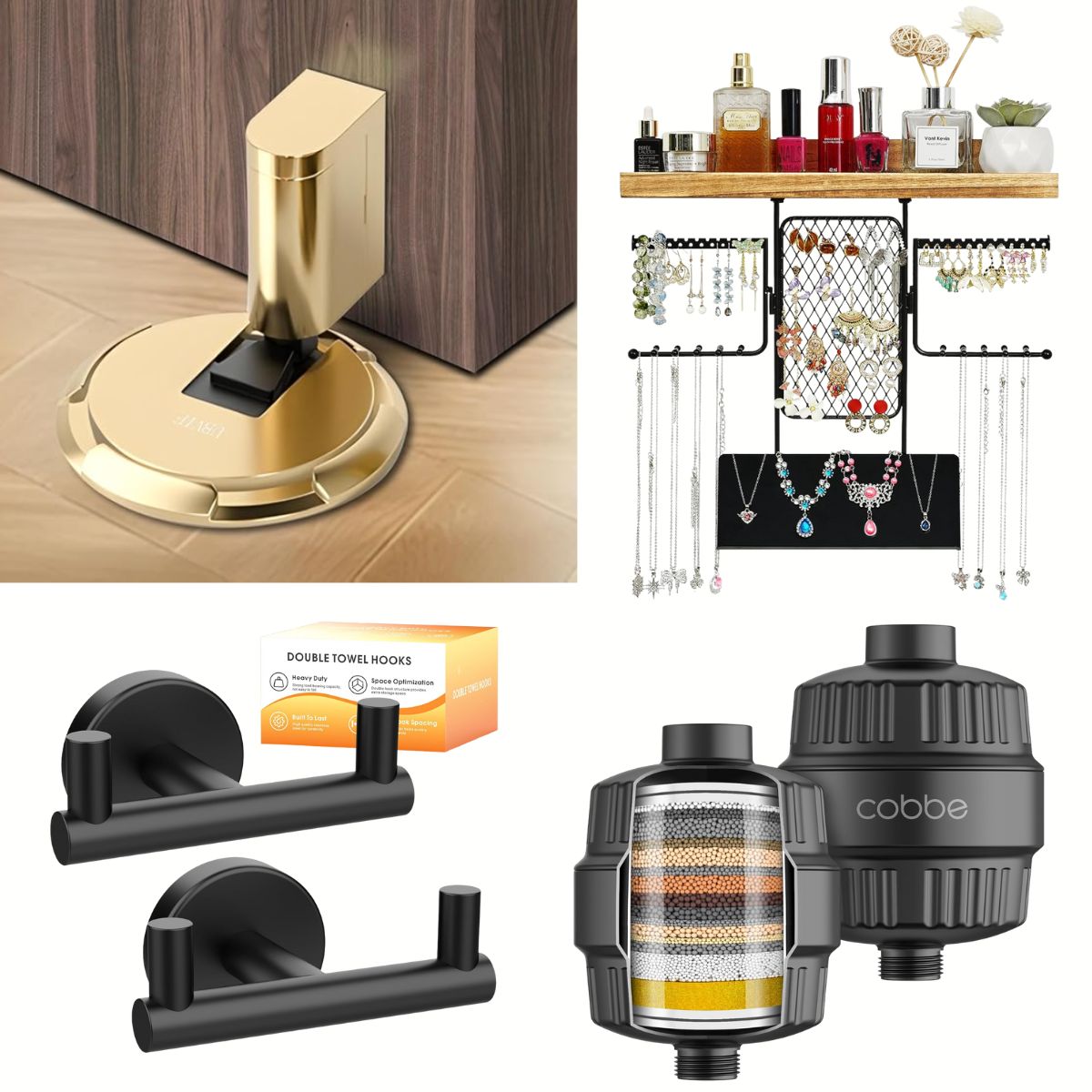 Mechanical doorstop $3+| 2 Pk Heavy duty towel hooks $4+| Jewelry ...