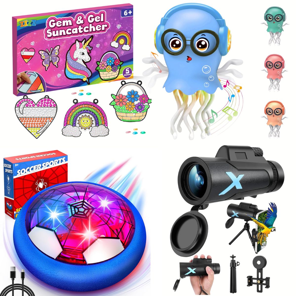 Jellyfish toy $5+| 4 Pcs Suncatcher painting kit $6+| Hover soccer ball ...
