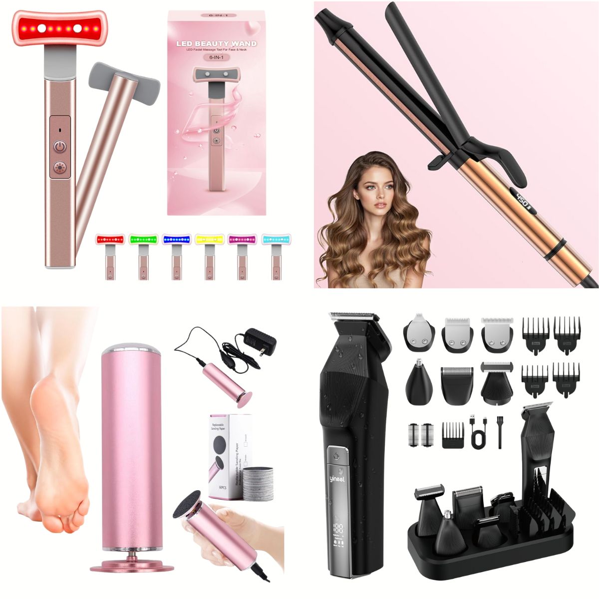 Curling iron $19+| Cordless grooming kit $15+| LED light therapy wand ...