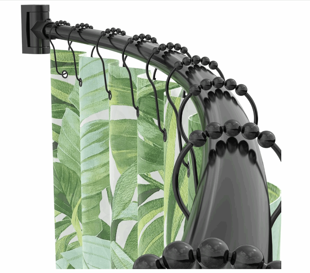 Microfiber rug $8+| Outdoor rubber mat $8+ Curved shower rod $13 ...