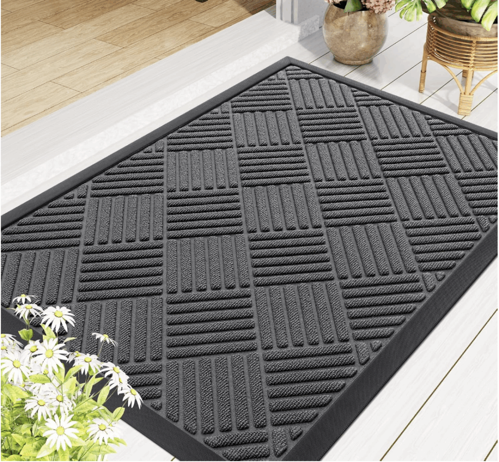 Microfiber rug $8+| Outdoor rubber mat $8+ Curved shower rod $13 ...