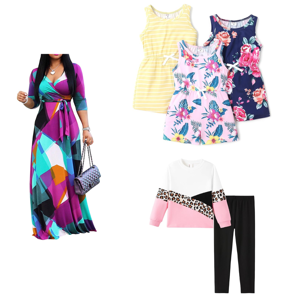 Girl's 2-pc outfit, $14+ | Women's maxi dress, $19+ | 3-pk rompers, $19 ...