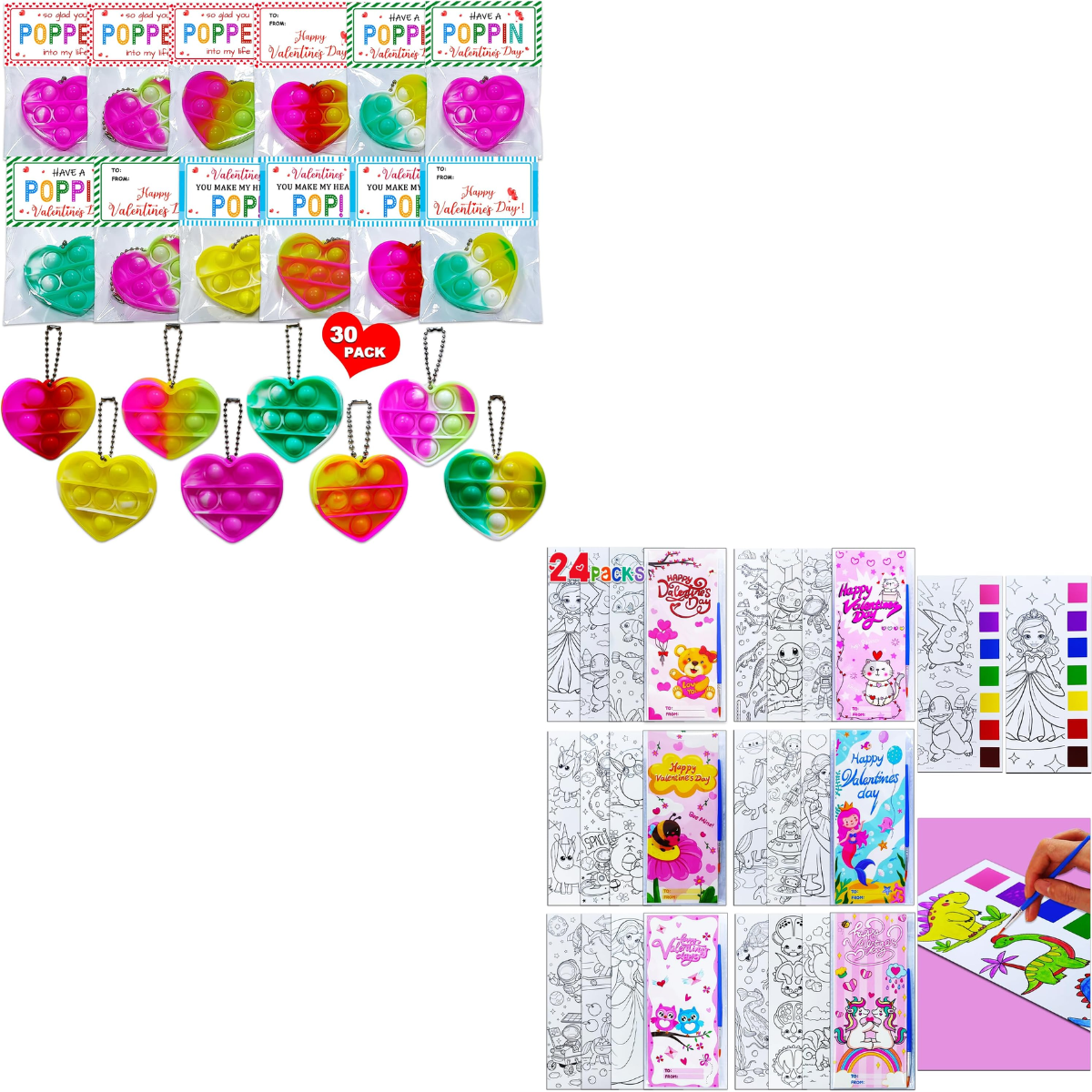 30-pk pop-it hearts, $7+ | 24-pk watercolor books, $7+ | Smart Savers