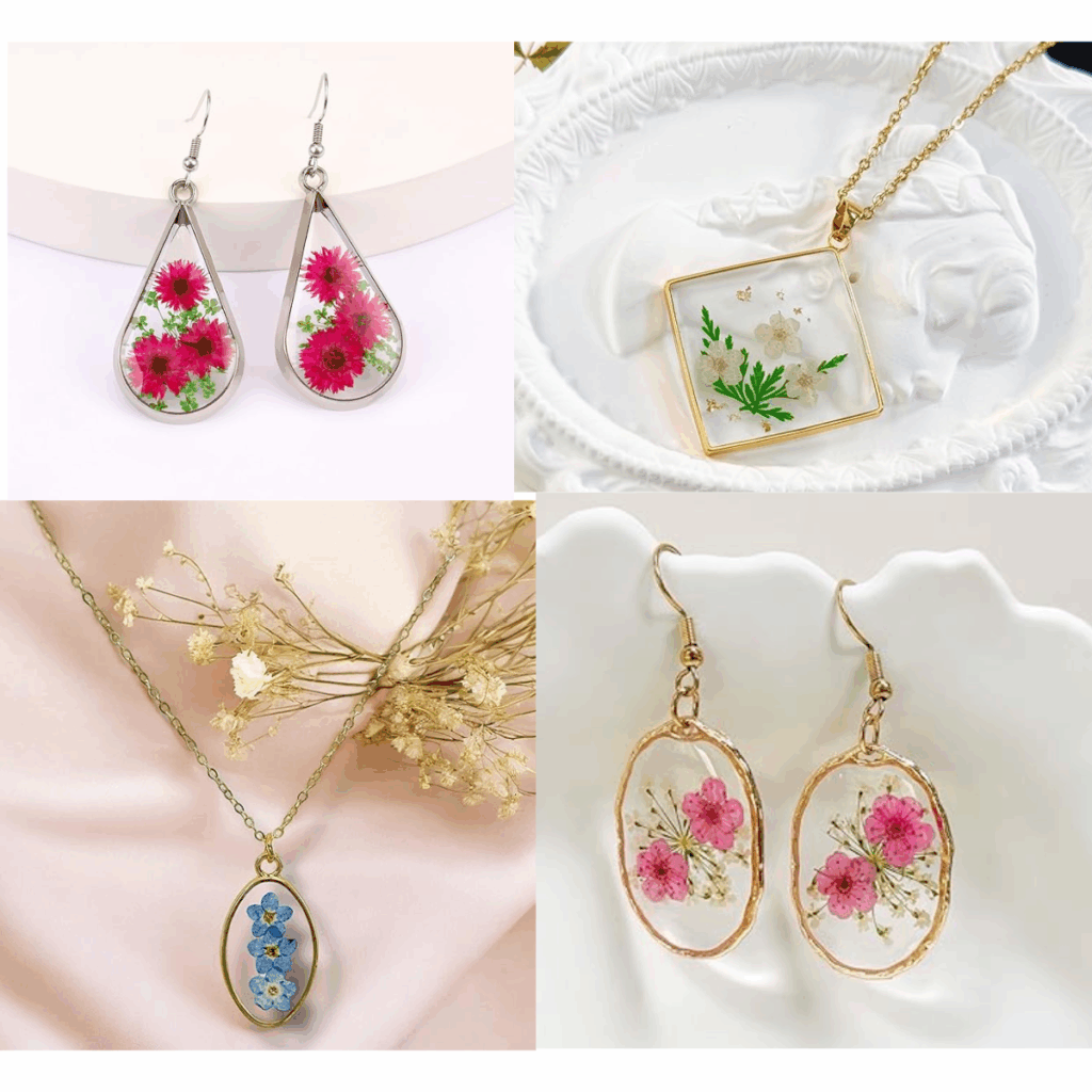 Pressed flower necklaces and earring, $5+ | Smart Savers