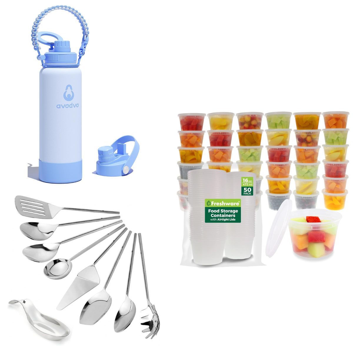 40oz water bottle, $10+ | 50-pk deli containers, $13+ | 9-pc serving ...