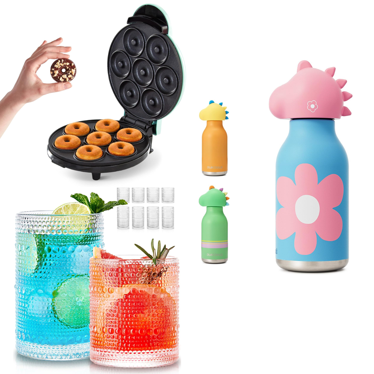 Mini donut maker, $17+ | 8-pk vintage glasses, $14+ | Dinosaur water ...