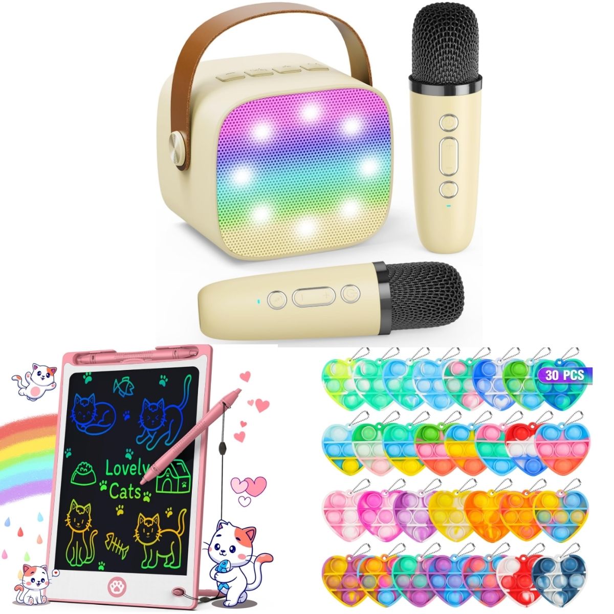 LCD writing tablet, $2+ | 30 fidget keychains, $4+ | Karaoke machine w ...