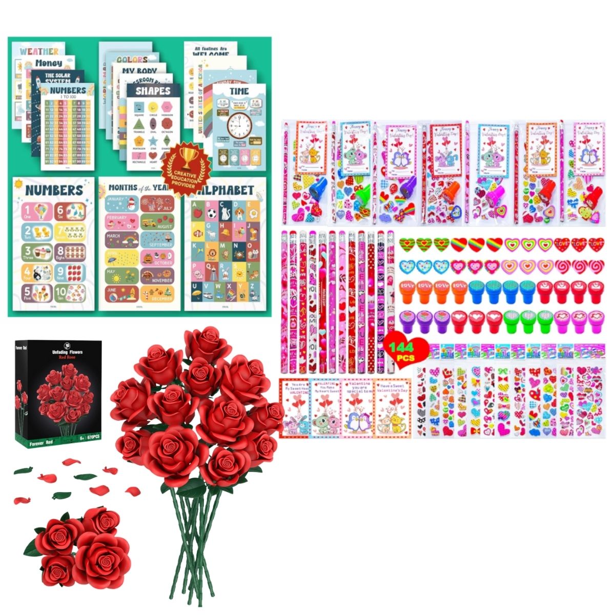 16 educational posters, $5+ | 24-pack V-Day gift set, $8+ | 670-pcs ...