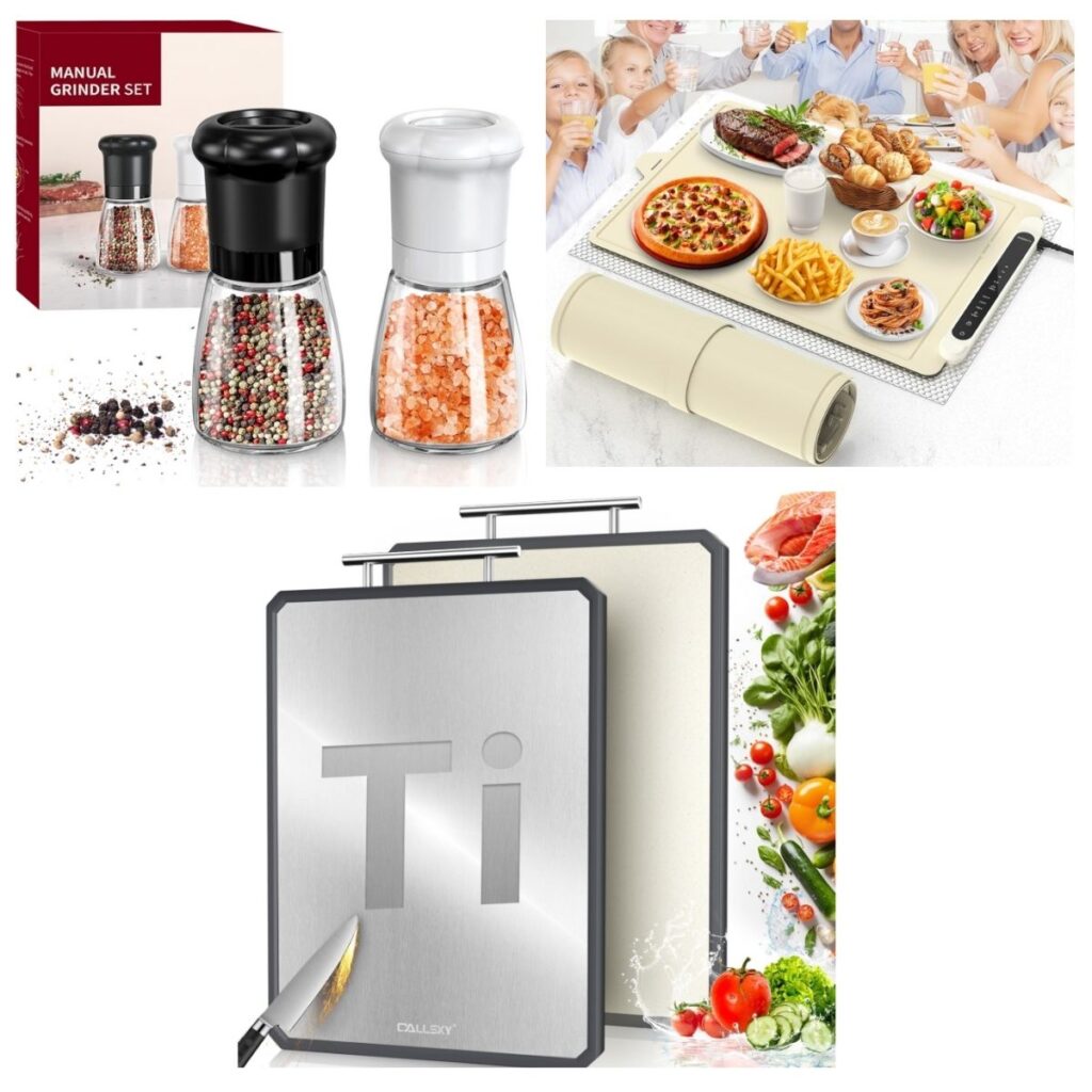 Salt & pepper grinder set, $6+ | Electric food warming mat, $14 ...