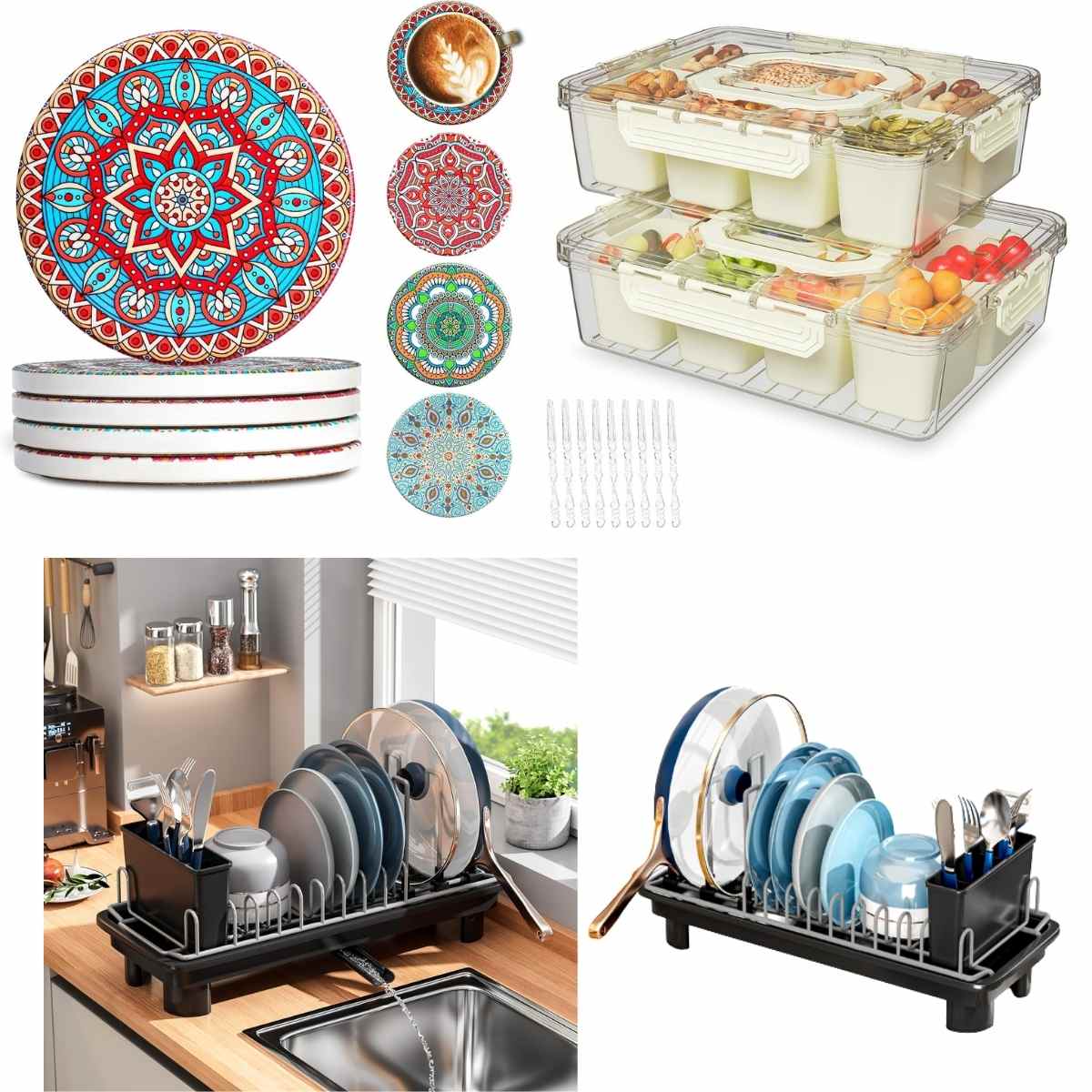 Set of 4Ceramic Coasters, $5+ | Dish Drying Rack, $13+ | 2-Pack Snackle ...