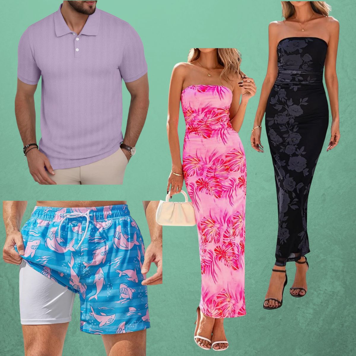 Men's textured polos $9+| Swim trunks $12+| Strapless maxi dress $13 ...
