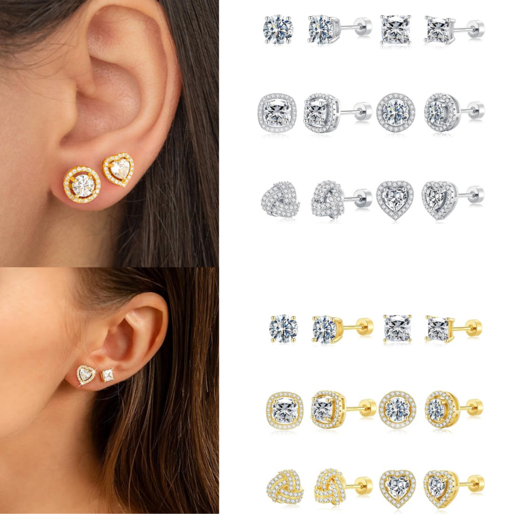 6 pairs Gold Plated CZ earrings $7+ | Gold Plated Pearl Earrings $6 ...