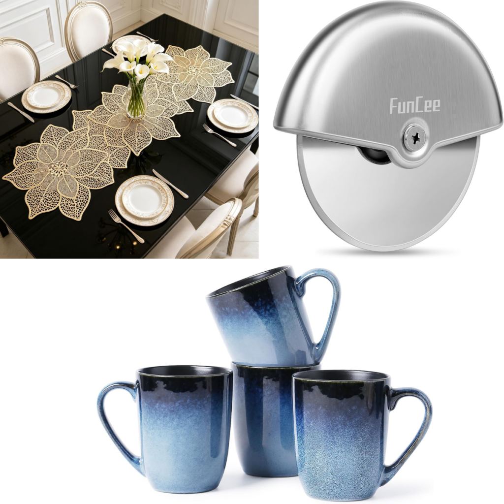36" Table Runner $6+ | Pizza Cutter Wheel $5+ | Set of 4 Large Coffee ...