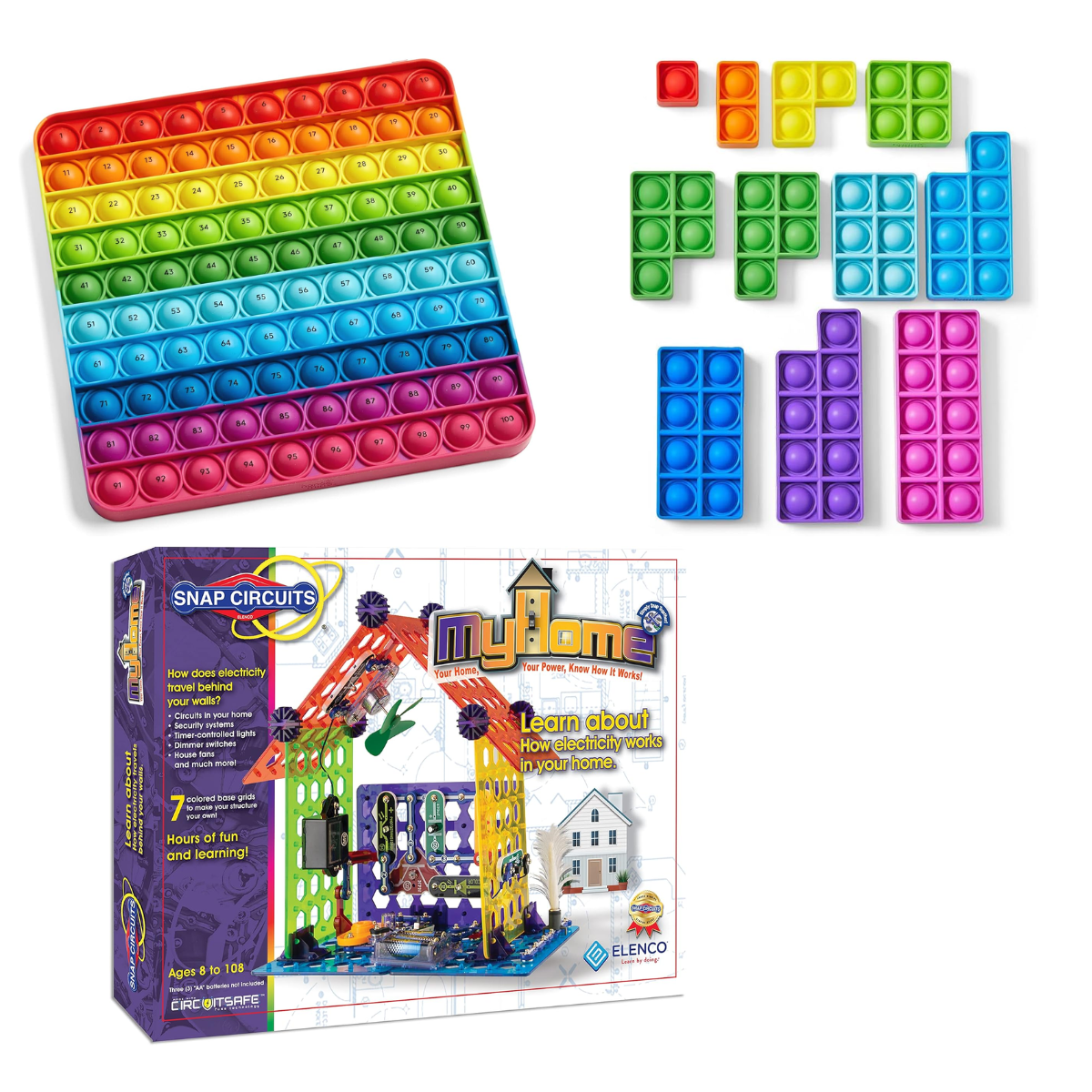 Electronics building kit, $39+ | Pop-it math games, $5-7+ | Smart Savers
