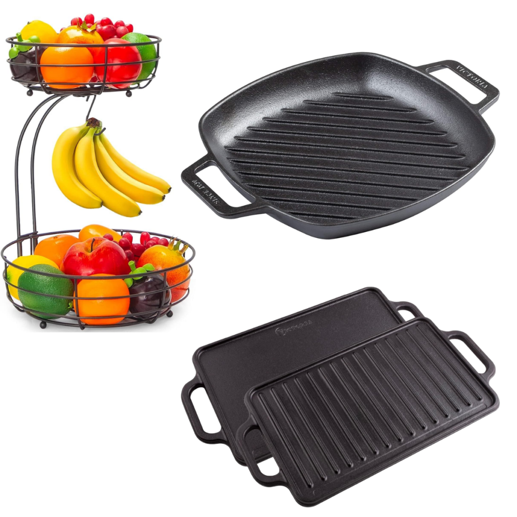 2-Tier Fruit Basket $11+ | Cast Iron Grill Pan $16+ | Double-Sided Cast ...