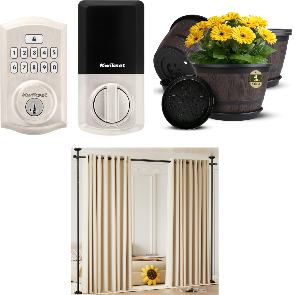 4Pk 10" Pots $12+ | No Drilling Room Divider $19+ | Electronic Keypad ...