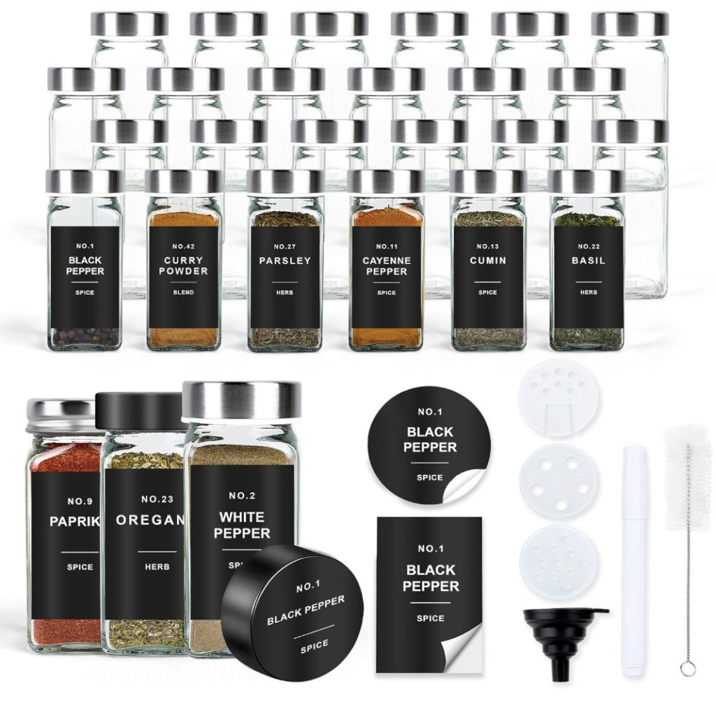 3-pk Silicone Lids $5+ | 24 glass Spice Jars w/ Labels $17+ | silicone ...