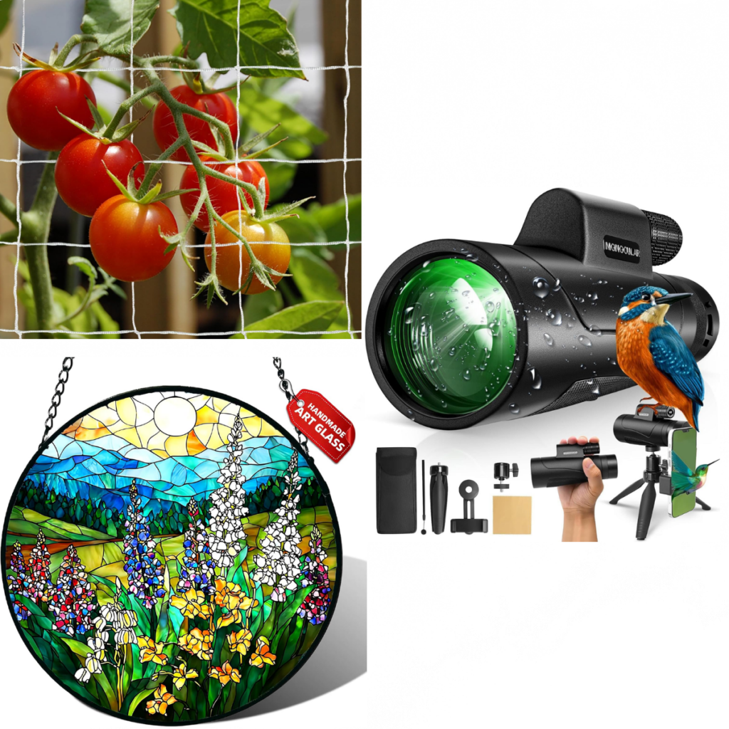 Monocular telescope, $19+| garden netting, from $4+ | Stained glass ...